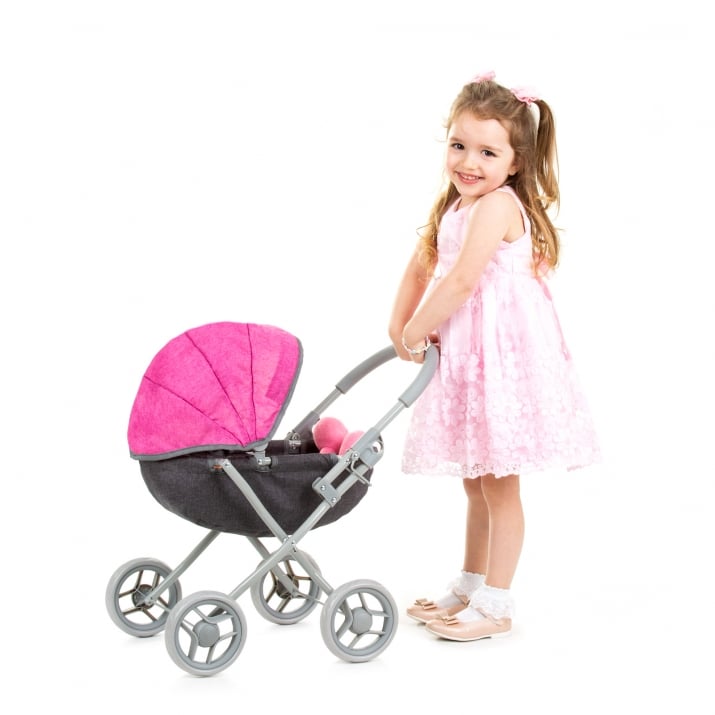 Количка за кукли Дейзи сиво и розово лен | Baby.Galix.bg