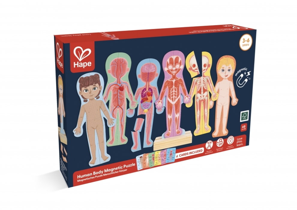 Образователен магнитен пъзел, Hape, човешко тяло, 68 час ...